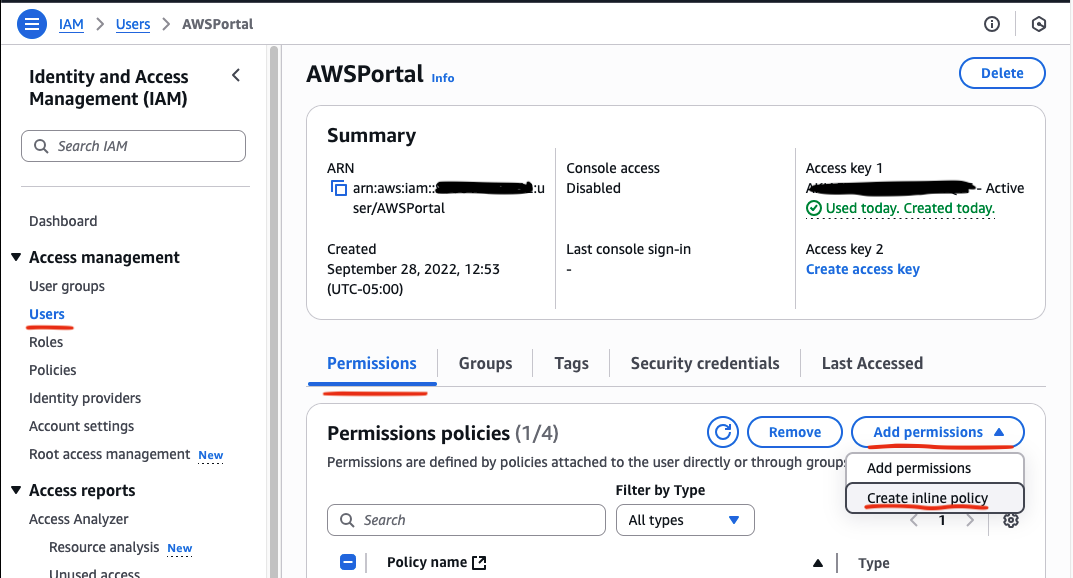 Creating an AWSPortal IAM User — Deadline 10.4.2.2 documentation